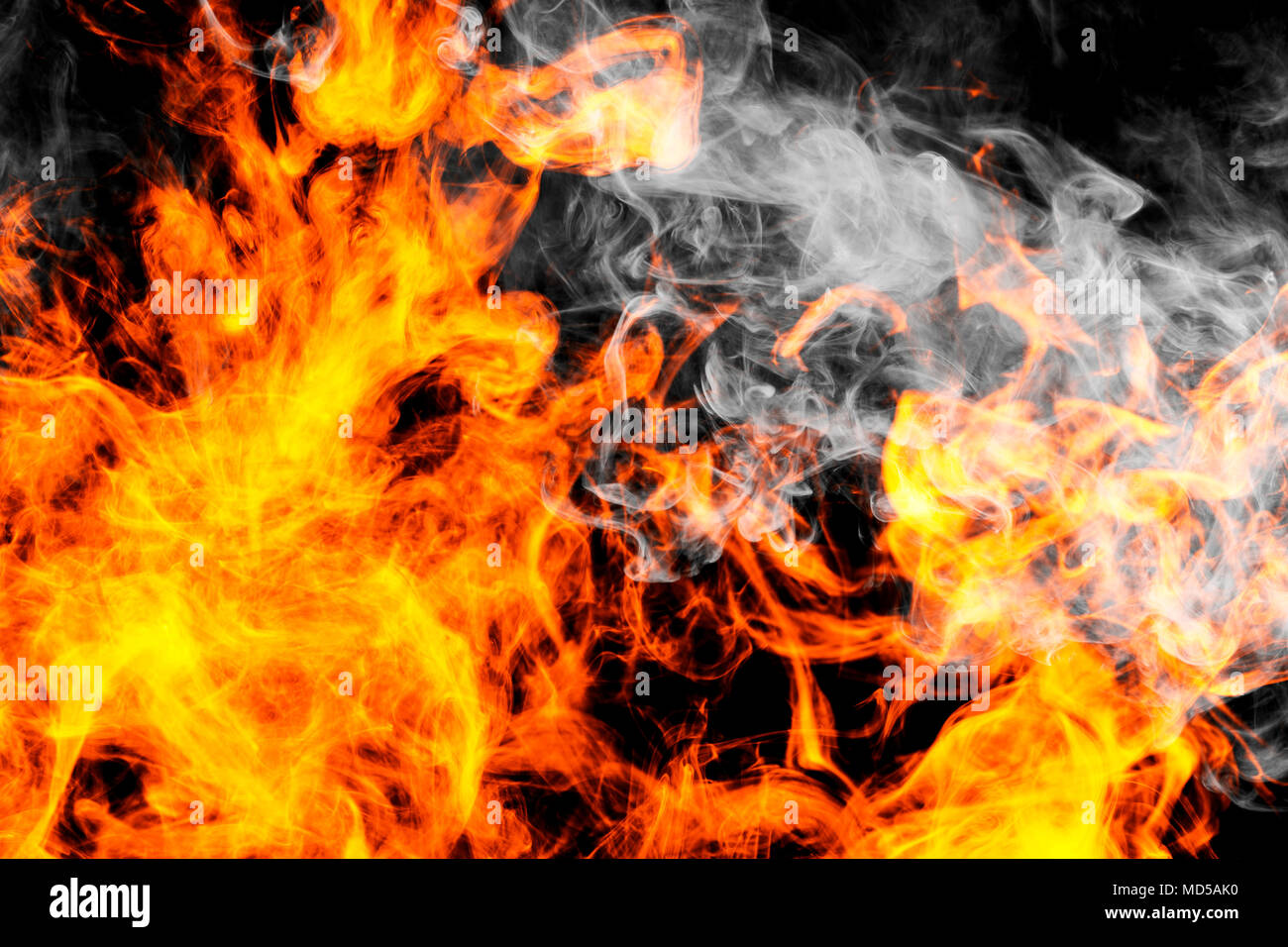 Fire flames background. Cloud of fiery smoke on a black isolated ...
