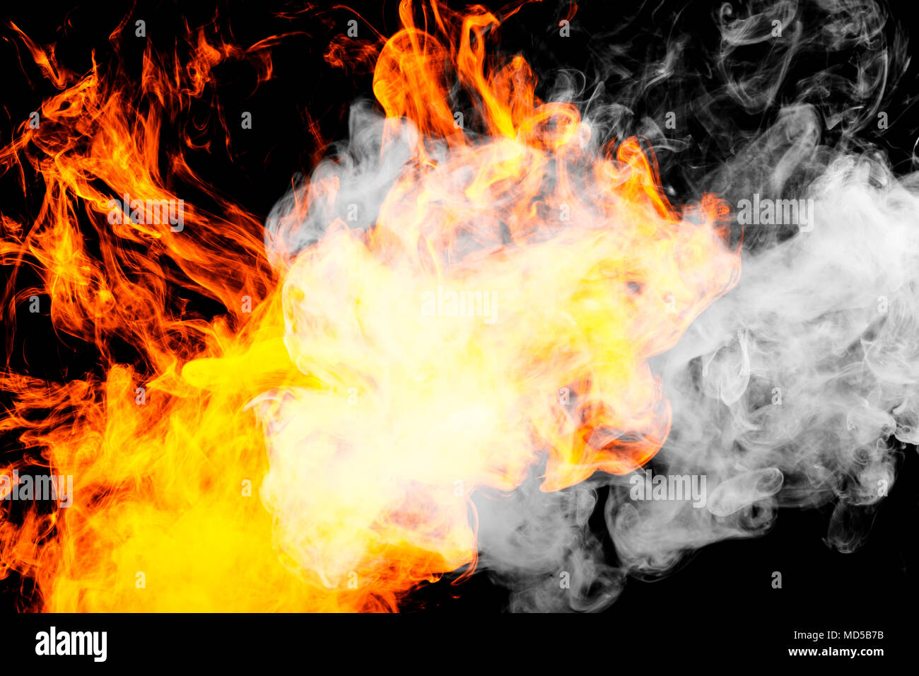 Fire flames background. Dense fiery smoke on a black isolated ...
