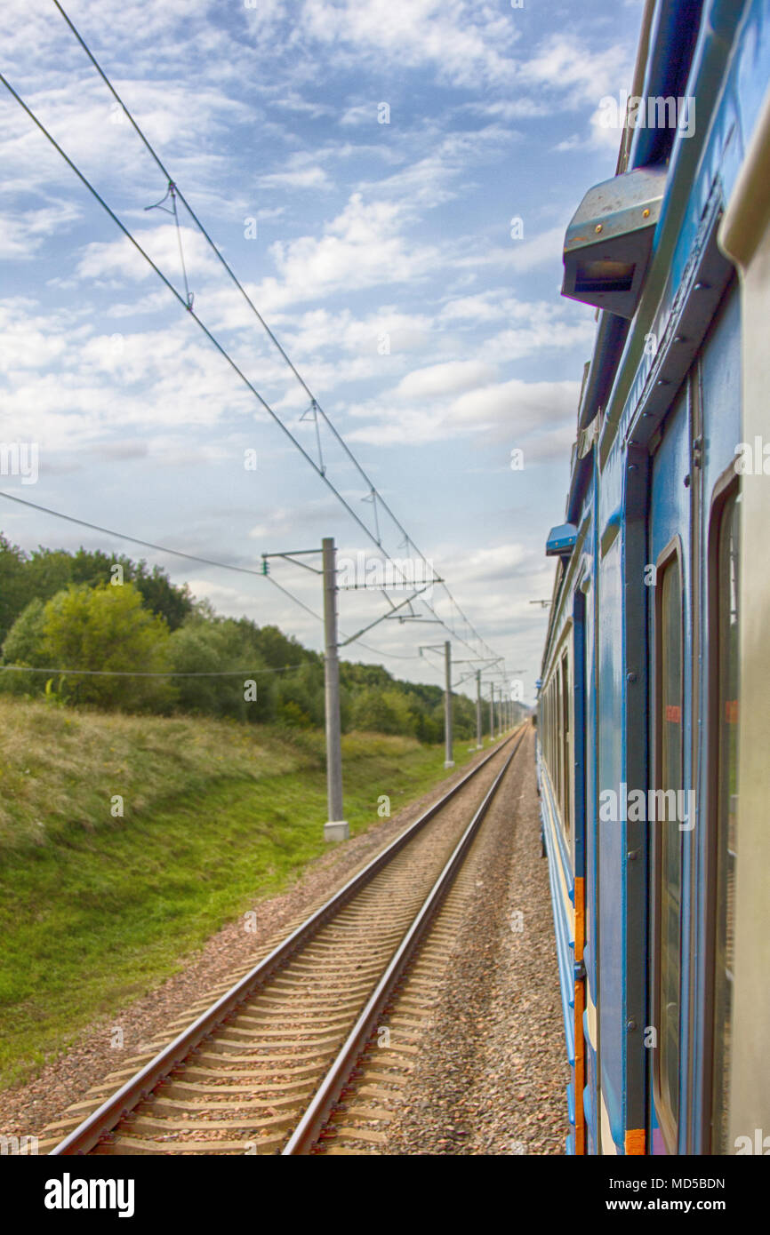 Usual mode of transport in Russia. Electric trains (commuter rail) with ...