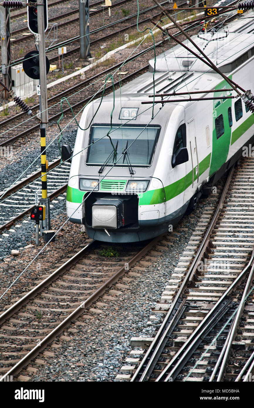 Modern high speed train. traffic of passenger trains in Europe outside ...