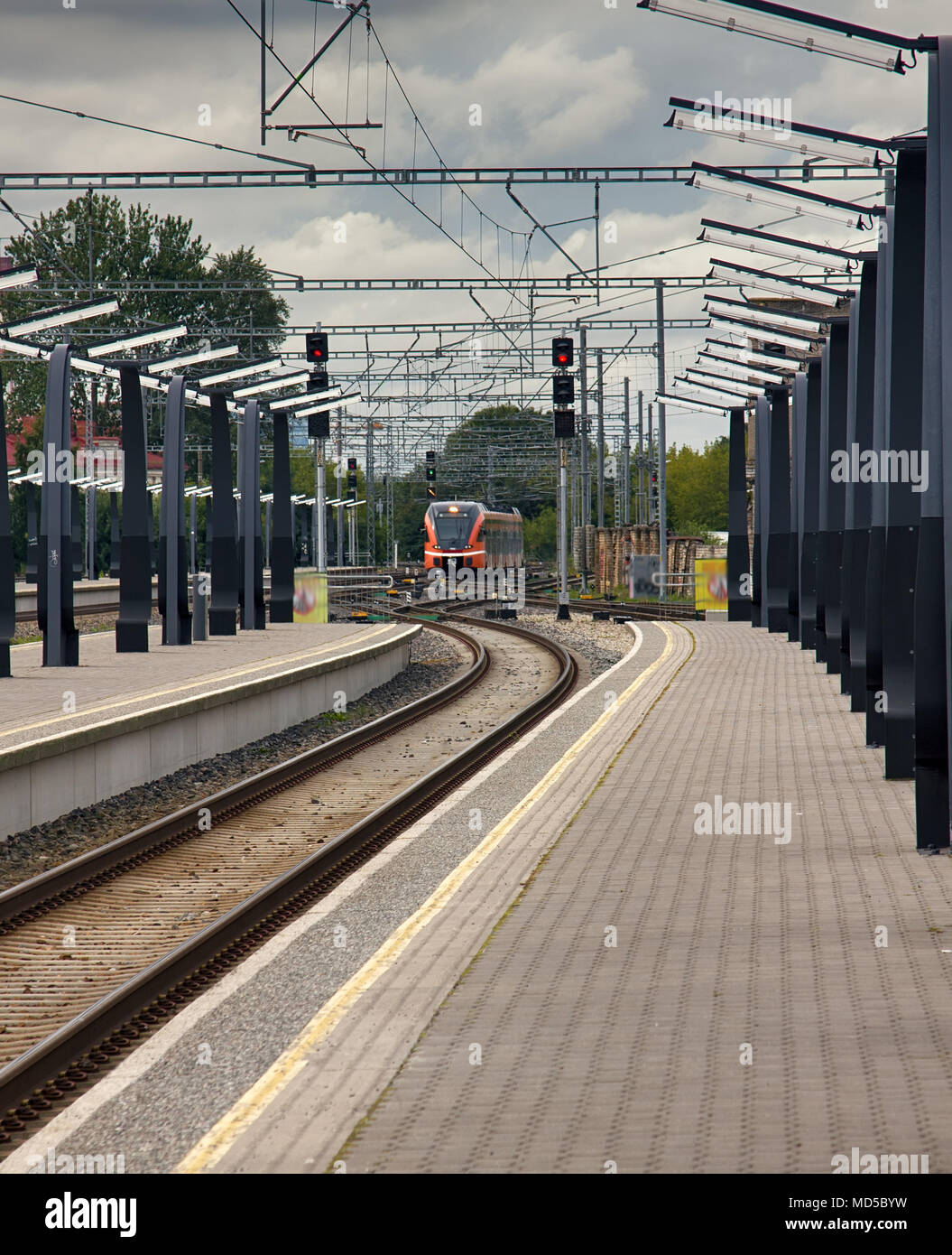 Modern high speed train. traffic of passenger trains in Europe outside ...