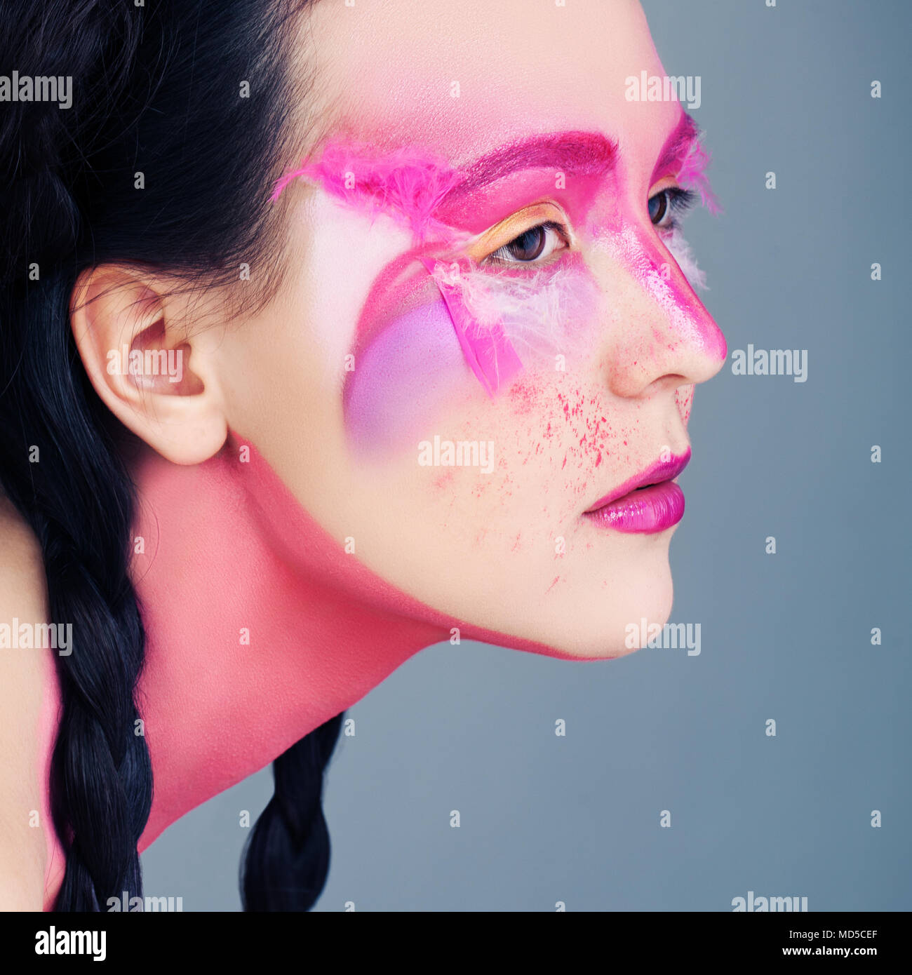 Ethnic Style Portrait. Woman with Art Makeup and Black Braids Stock ...