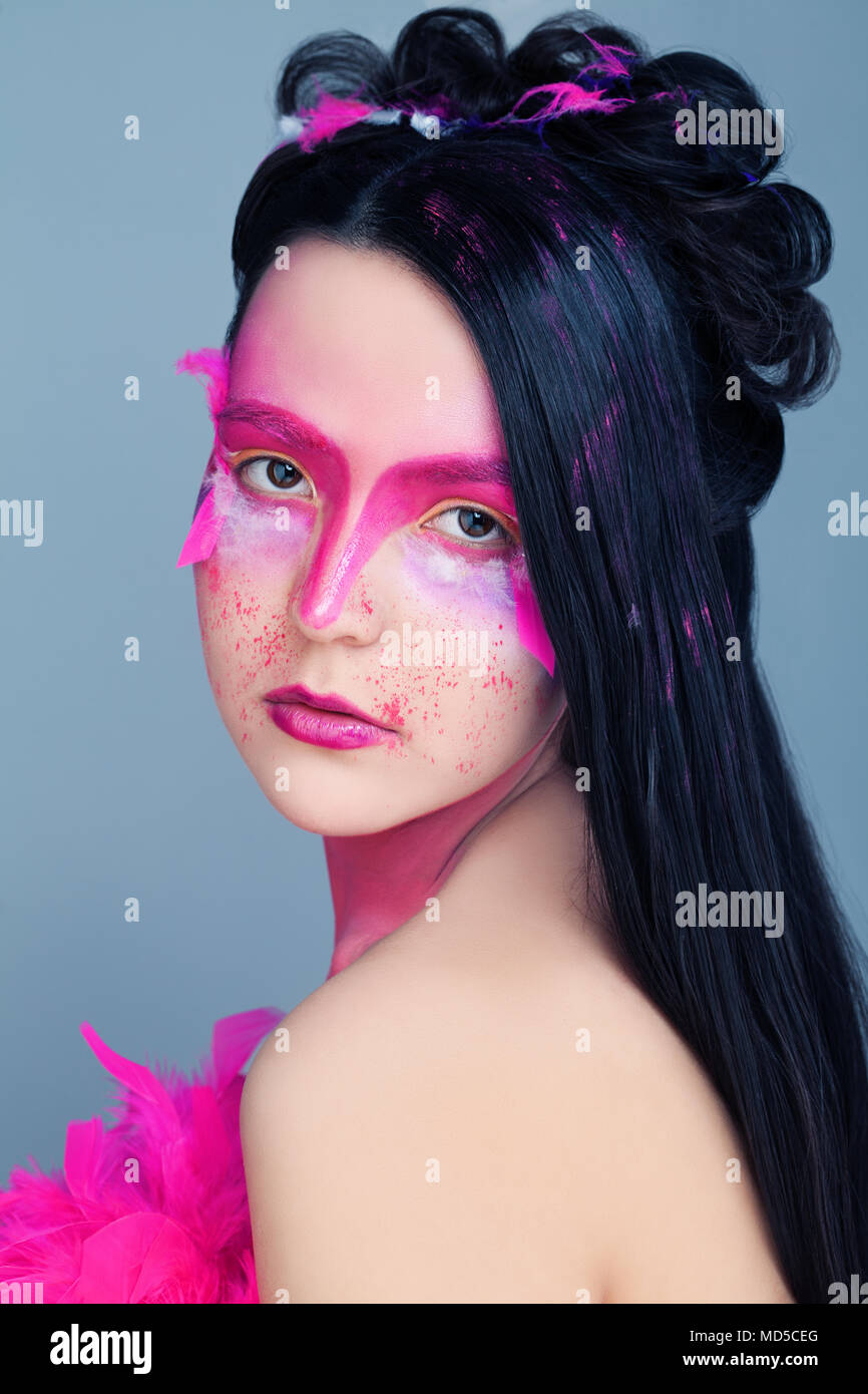 Ethnic Style Portrait. Woman with Art Makeup and Black Braids Stock ...