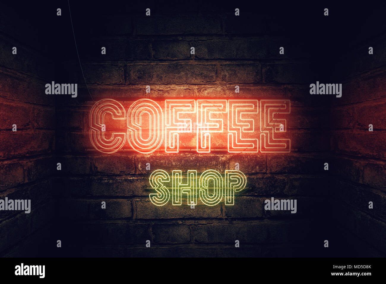 Coffee Shop Neon Sign, abstract 3d rendering illustration Stock Photo ...