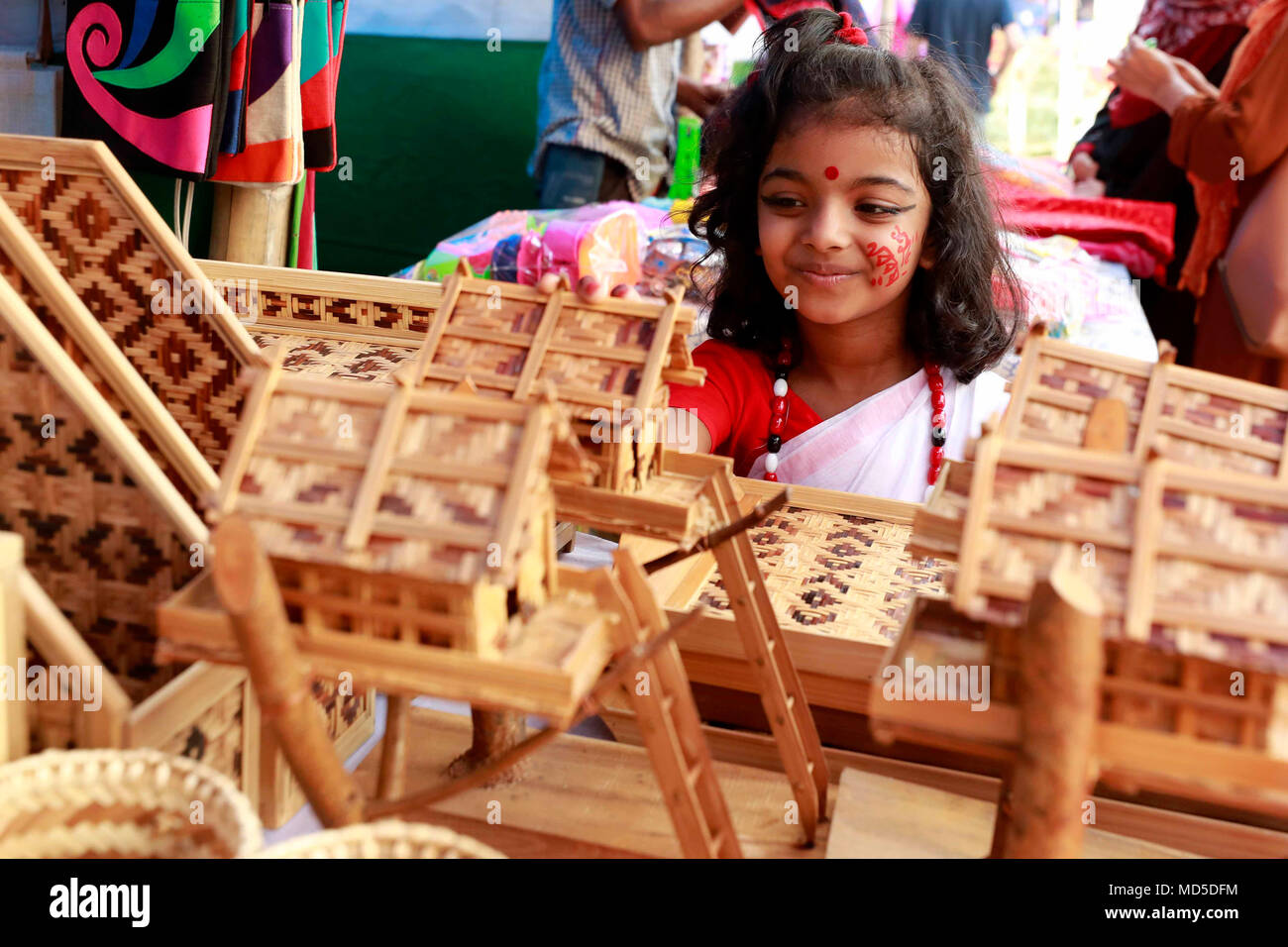Dhaka, Bangladesh - April 16, 2018: A handicraft stall at the 10-day ...
