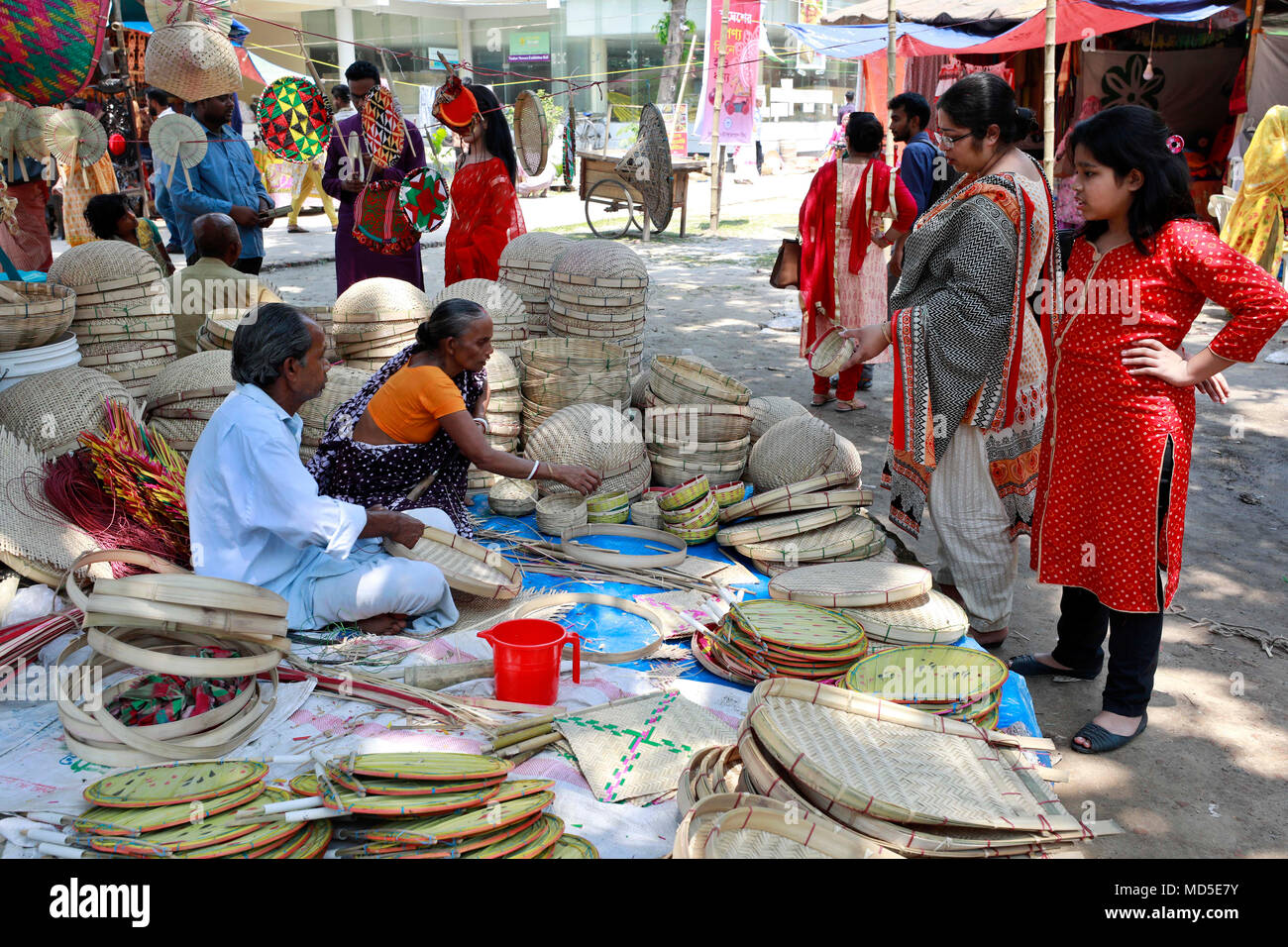 Dhaka, Bangladesh - April 15, 2018: A handicraft stall at the 10-day ...