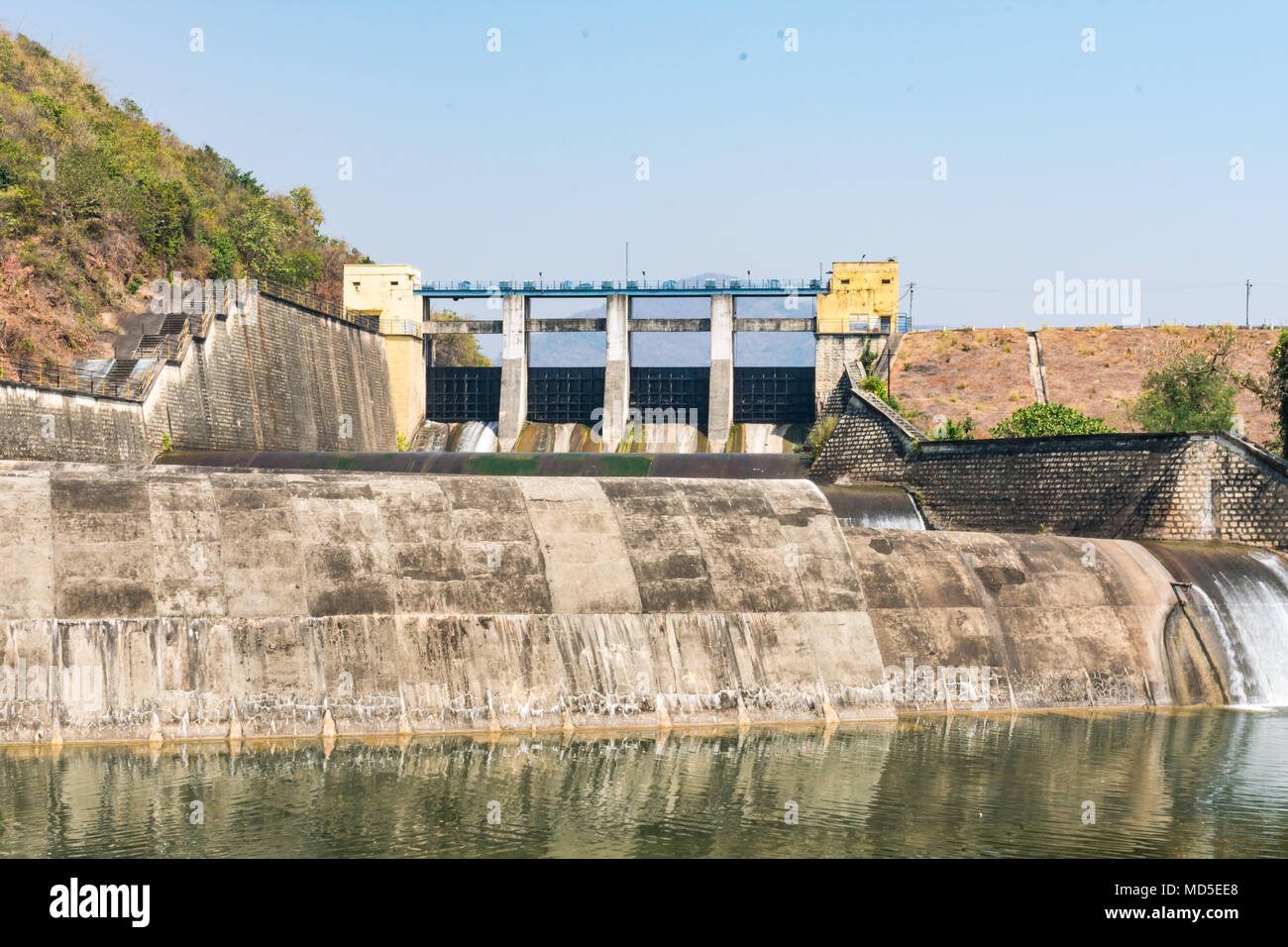Indian dam with flowing water from reservoir. This dam is famous for ...