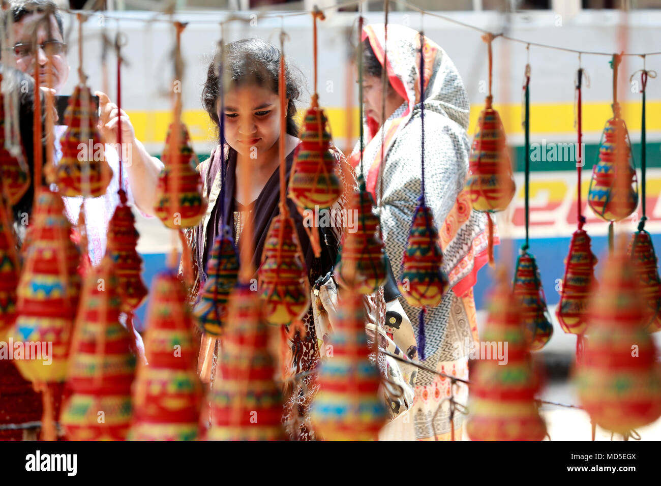 Dhaka, Bangladesh - April 15, 2018: A handicraft stall at the 10-day ...
