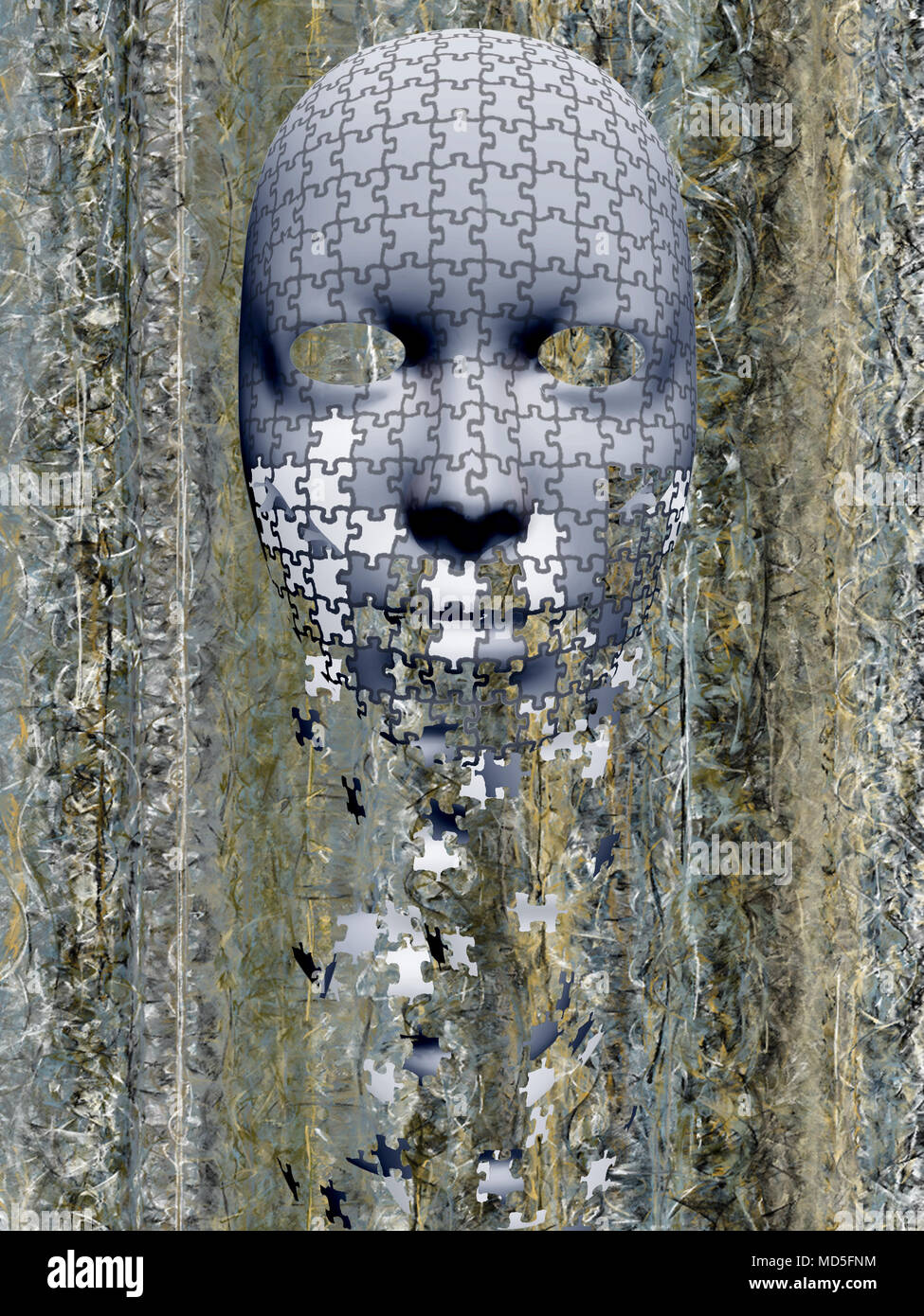 Puzzle falling mask composition Stock Photo - Alamy