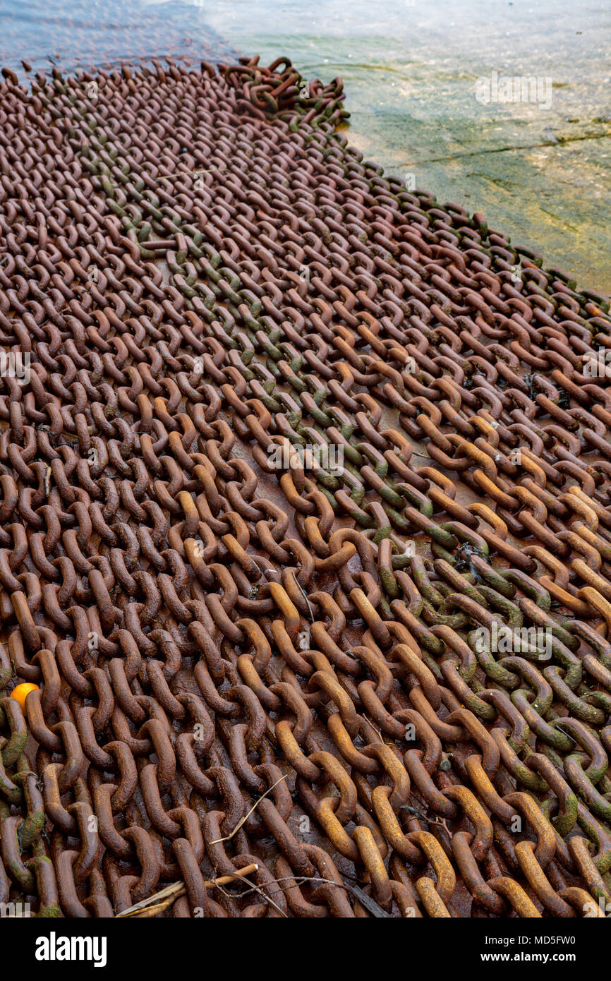 Old chains of the Floating Bridge (Chain Ferry) at Cowes, Isle of Wight ...