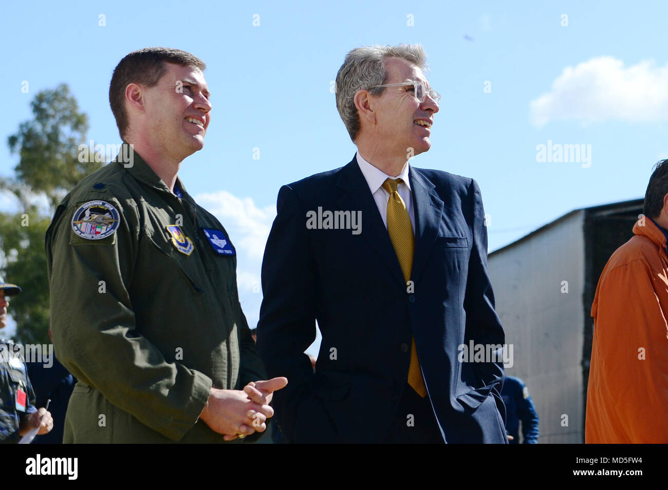 U.S. Ambassador Geoffrey Pyatt watches aircraft participating in ...