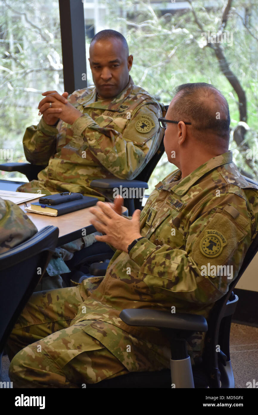 Command Sergeant Major Rene Hutchins, of the 6th Medical Recruiting Battalion, discusses aspects ...