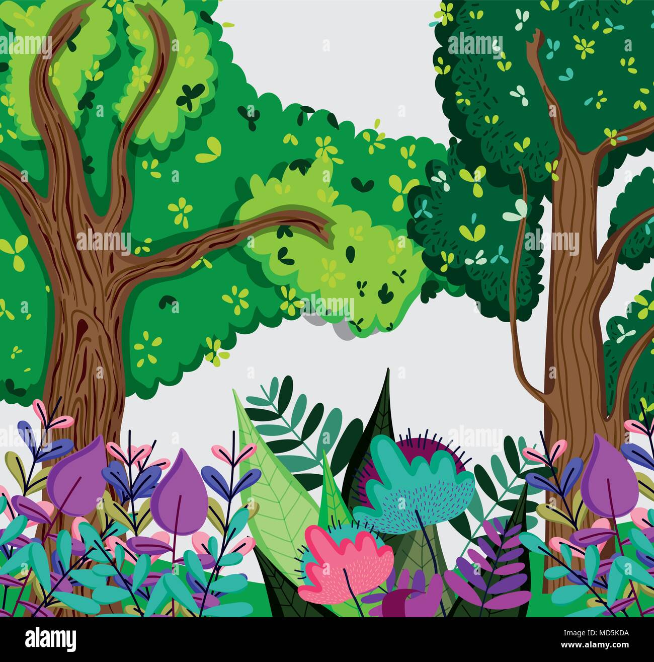 Green leaves tree bush forest mist Stock Vector Images - Alamy