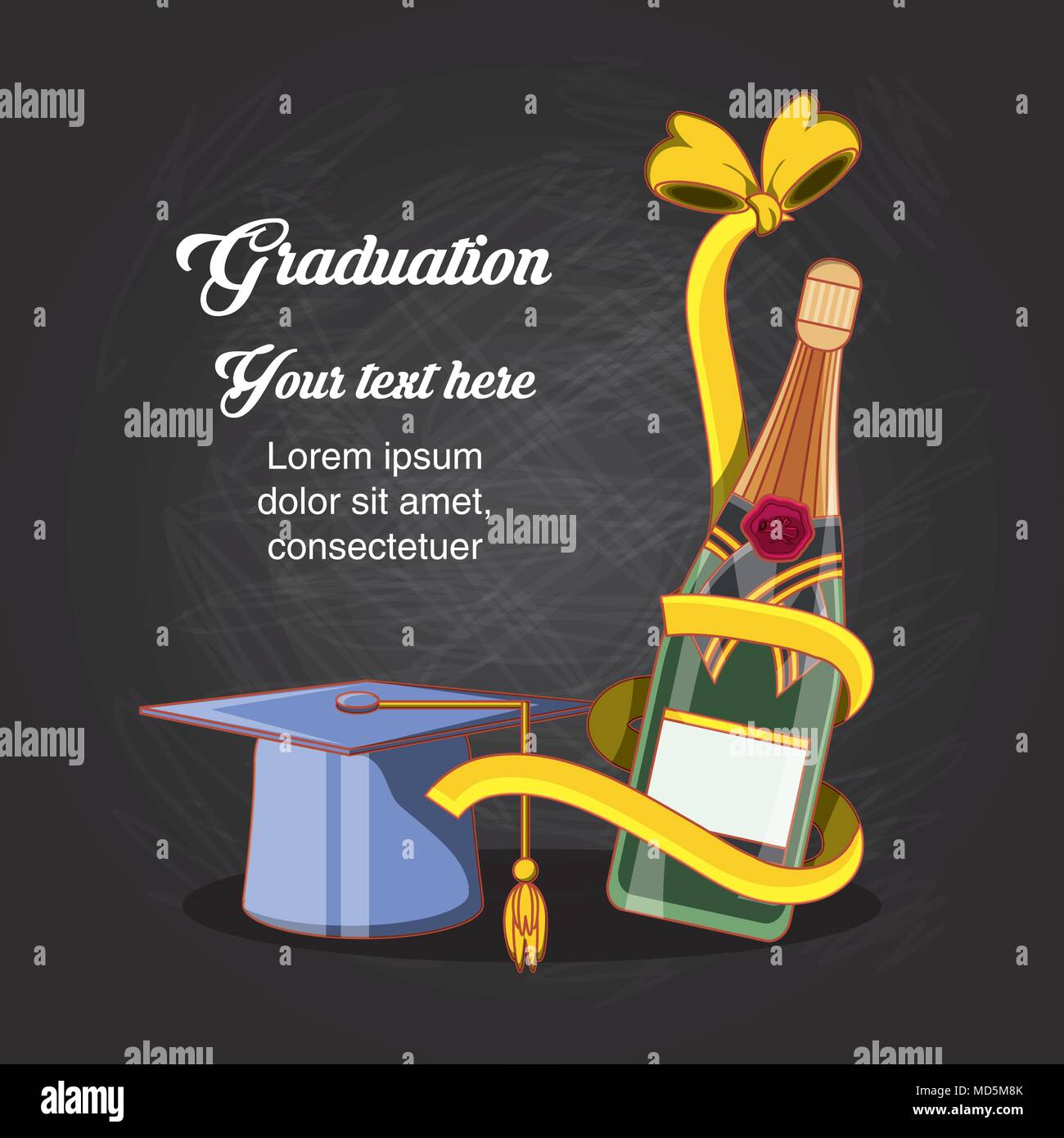 graduation card with hat and wine vector illustration design Stock ...