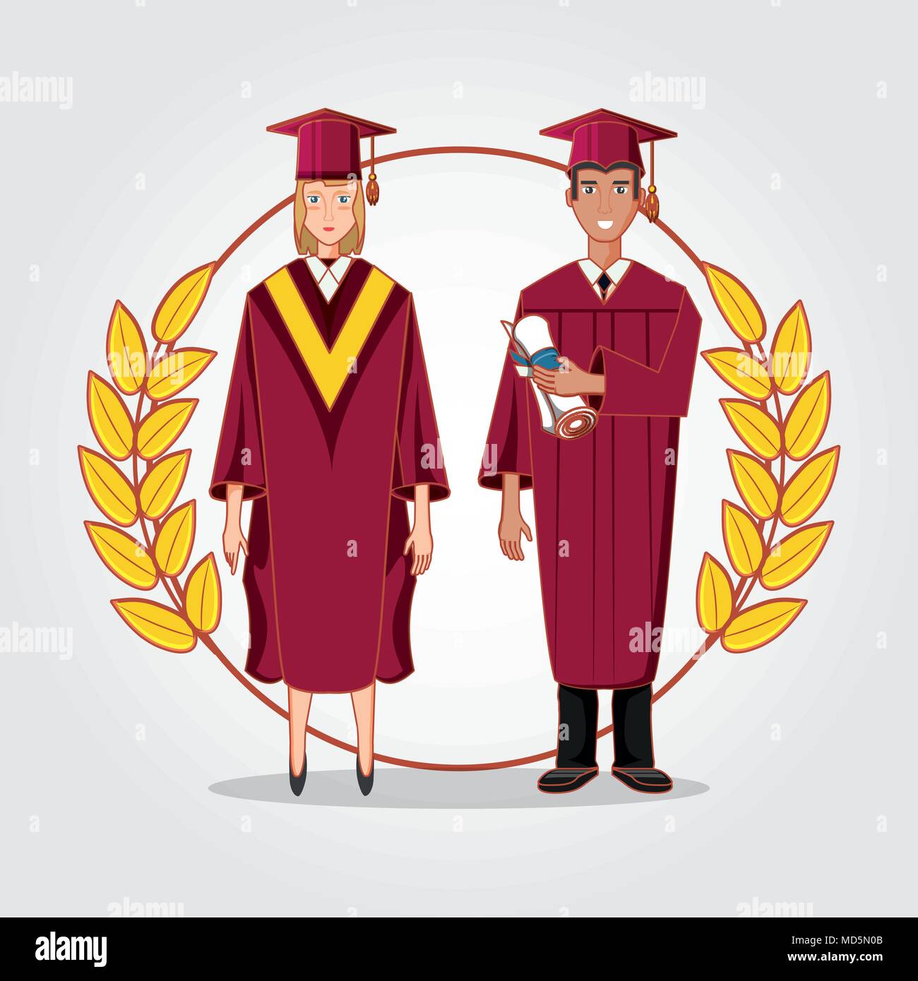graduate couple avatar character vector illustration design Stock ...