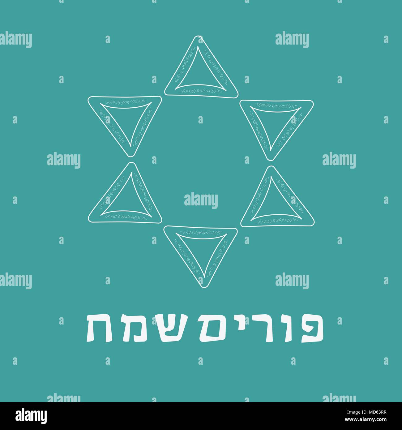 Purim holiday flat design white thin line icons of hamantashs in star ...