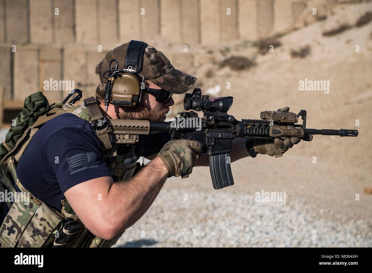 A U.S. Air Force pararescueman, assigned to the 83rd Expeditionary ...