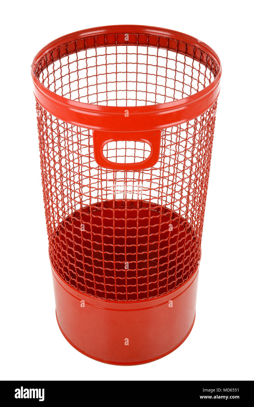 Red recycle bin isolated on white background Stock Photo - Alamy