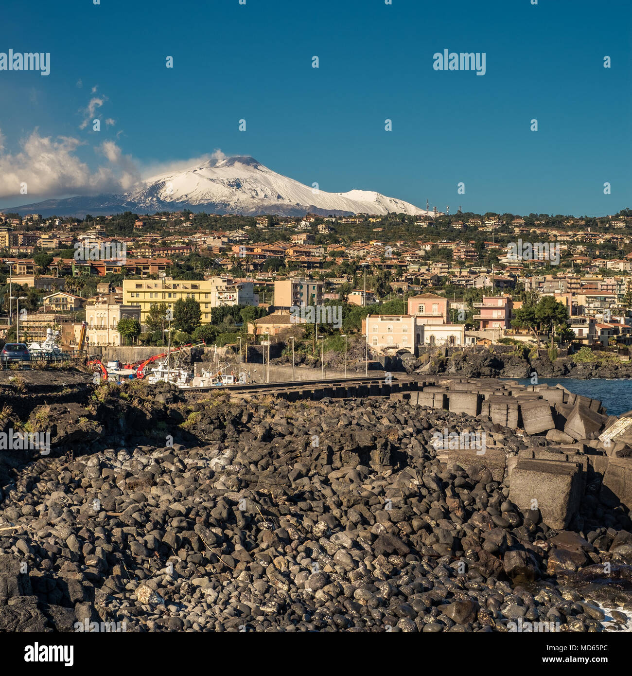 12-28-2016. Catania, Sicily, Italy. The Etna volcano viewed from Ognina ...