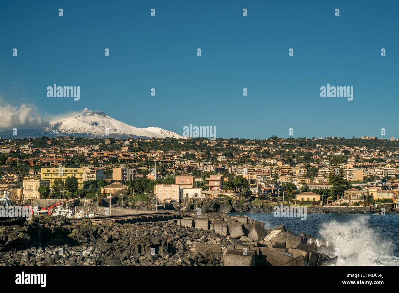 12-28-2016. Catania, Sicily, Italy. The Etna volcano viewed from Ognina ...