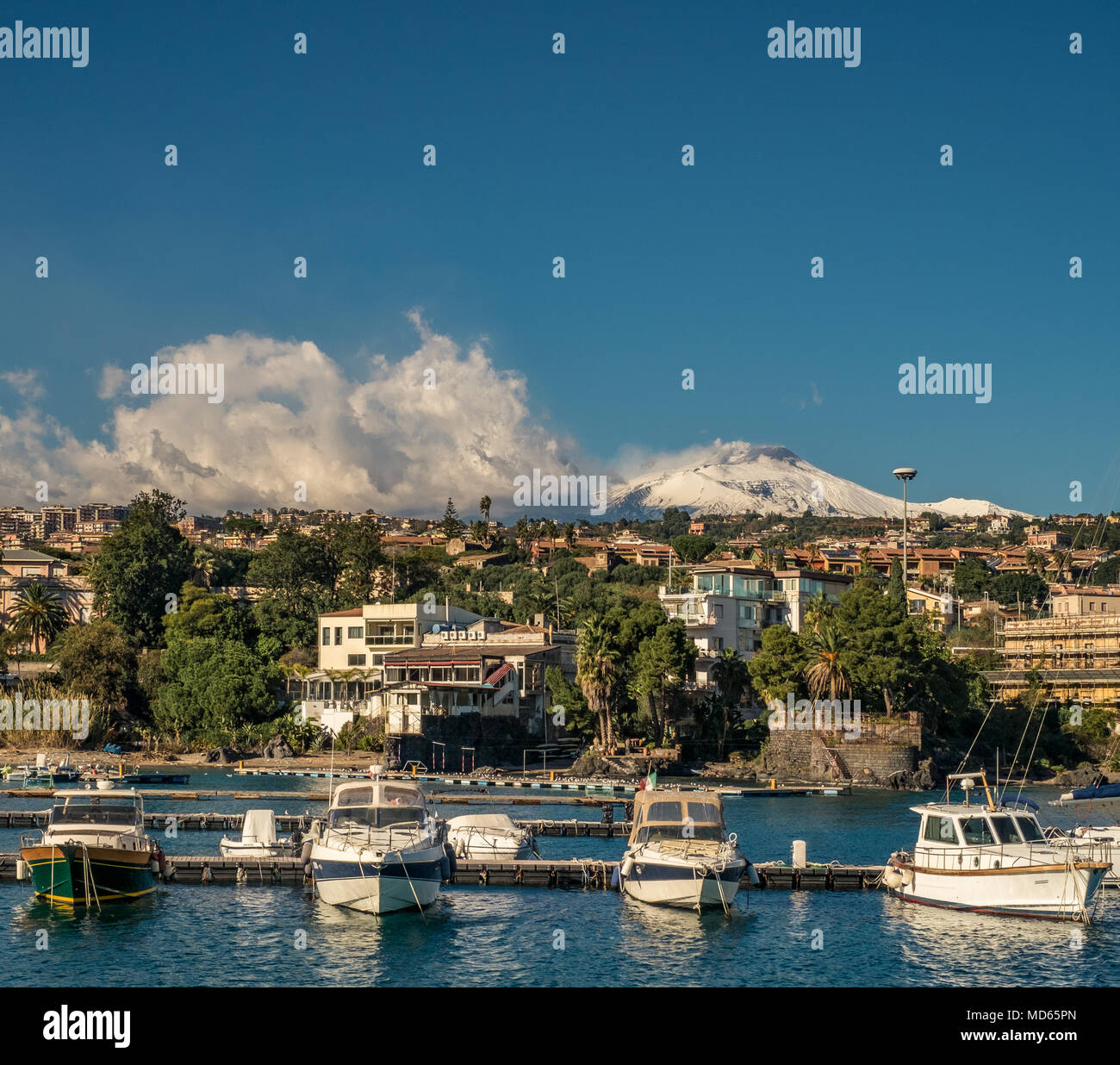12-28-2016. Catania, Sicily, Italy. The Etna volcano viewed from Ognina ...