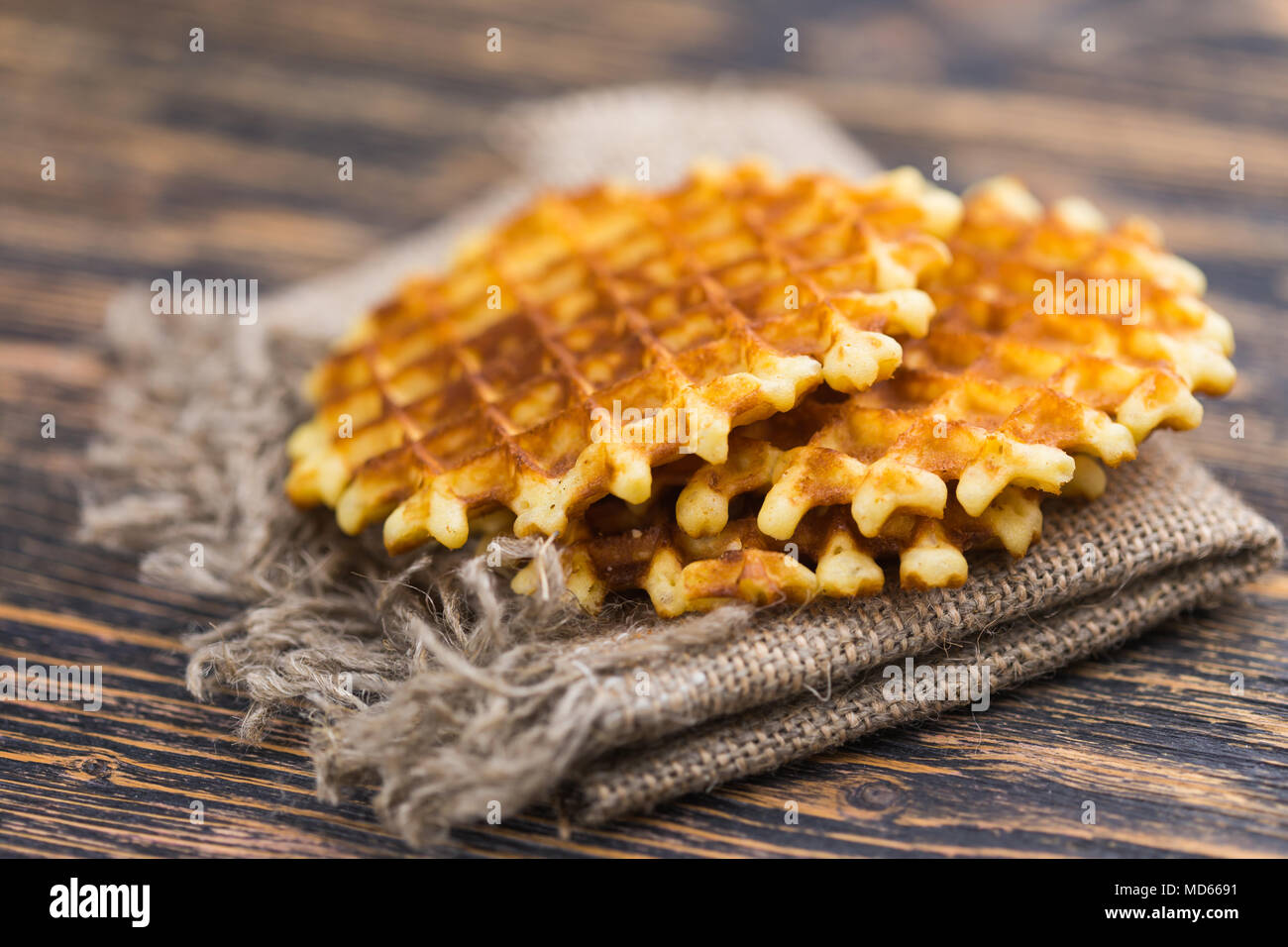 Whole wheat Belgium waffle horizontal view Stock Photo - Alamy