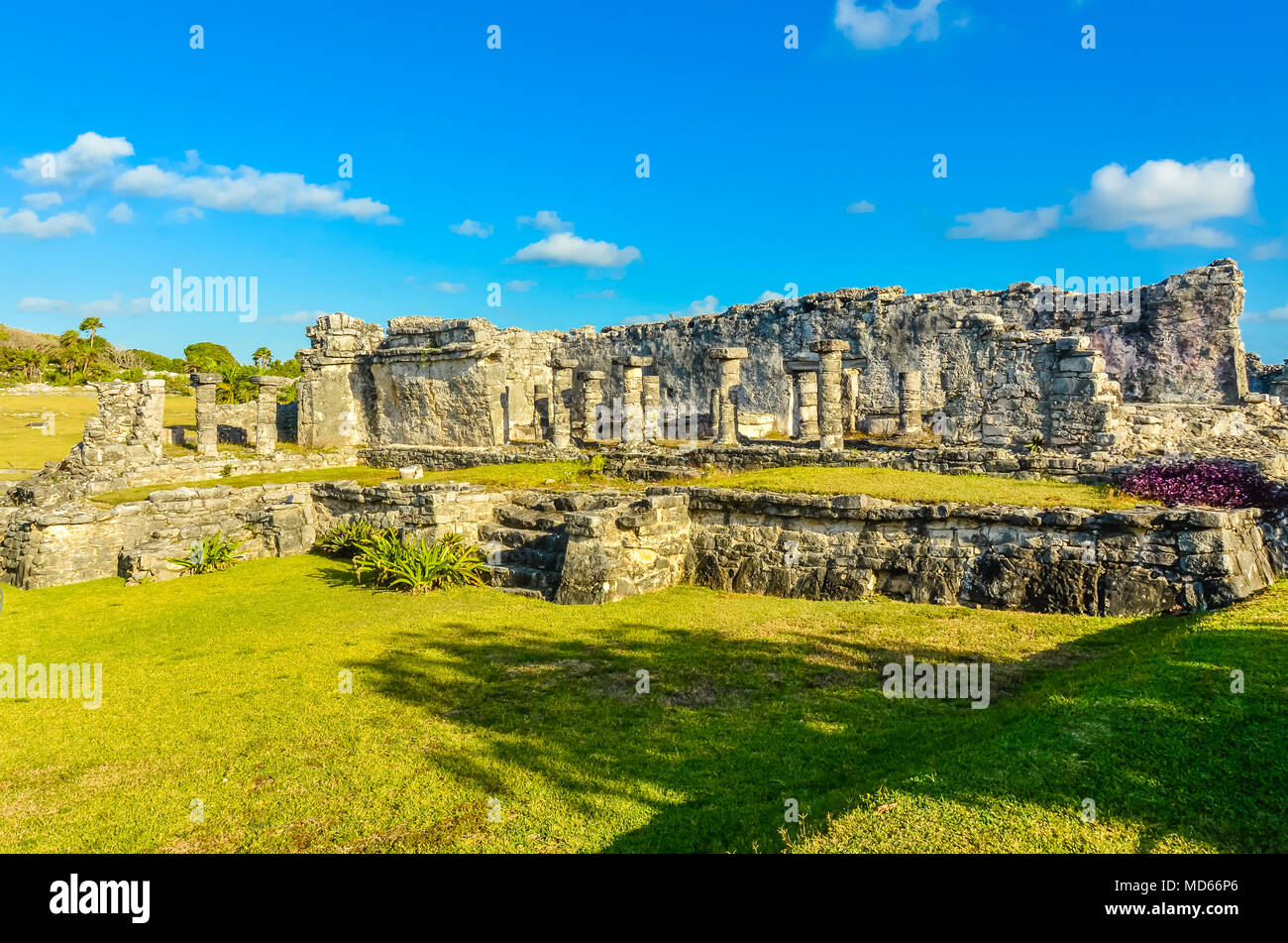 Mayan ruins of Tulum at tropical coast. Temple in beautiful landscape ...