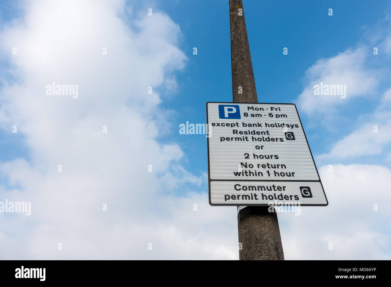 Parking information sign on a street in Poole, Dorset, UK Stock Photo ...