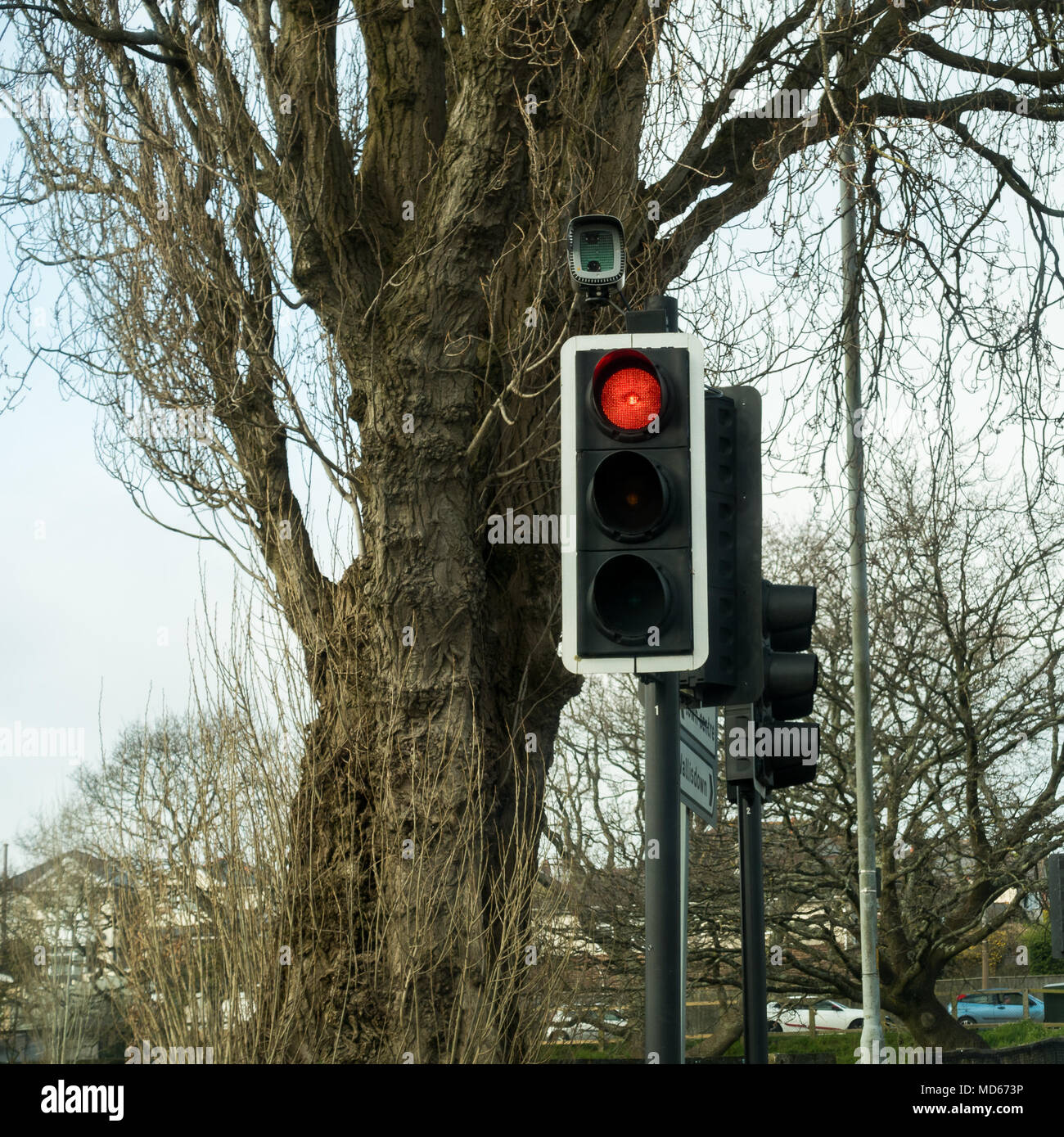 Red light at traffic lights, Poole, Dorset, UK Stock Photo - Alamy