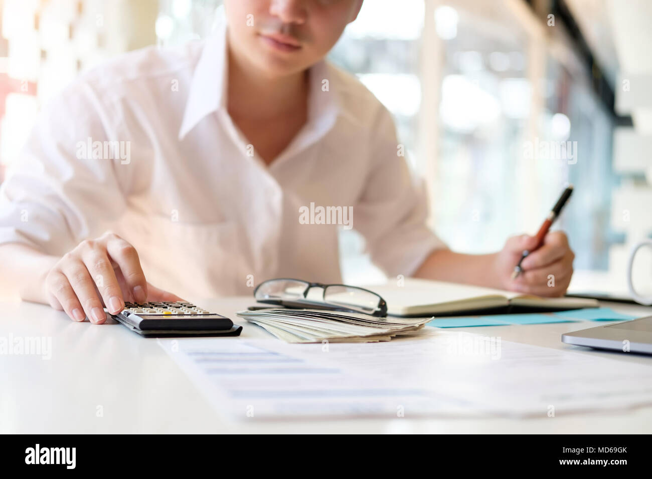 Man insurance agent calculate finance data with analysis concept Stock ...