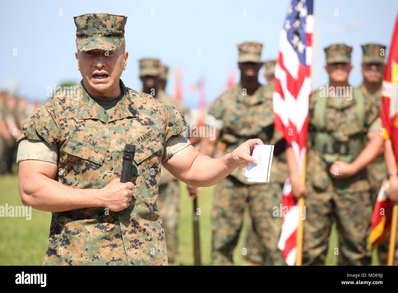 CAMP FOSTER, OKINAWA, Japan – Sgt. Maj. Peter Siaw gives a speech ...