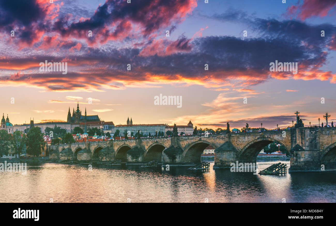 Famous iconic image of Prague castle and Charles Bridge, Prague, Czech ...