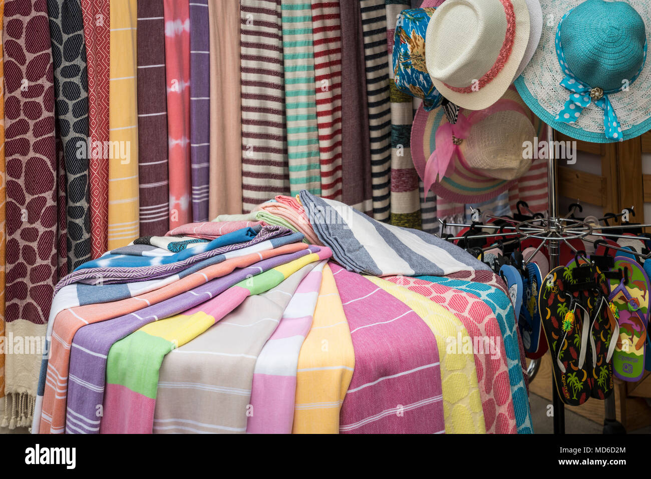 A gift shop selling textiles goods at Kite Beach, Dubai, UAE, Middle ...