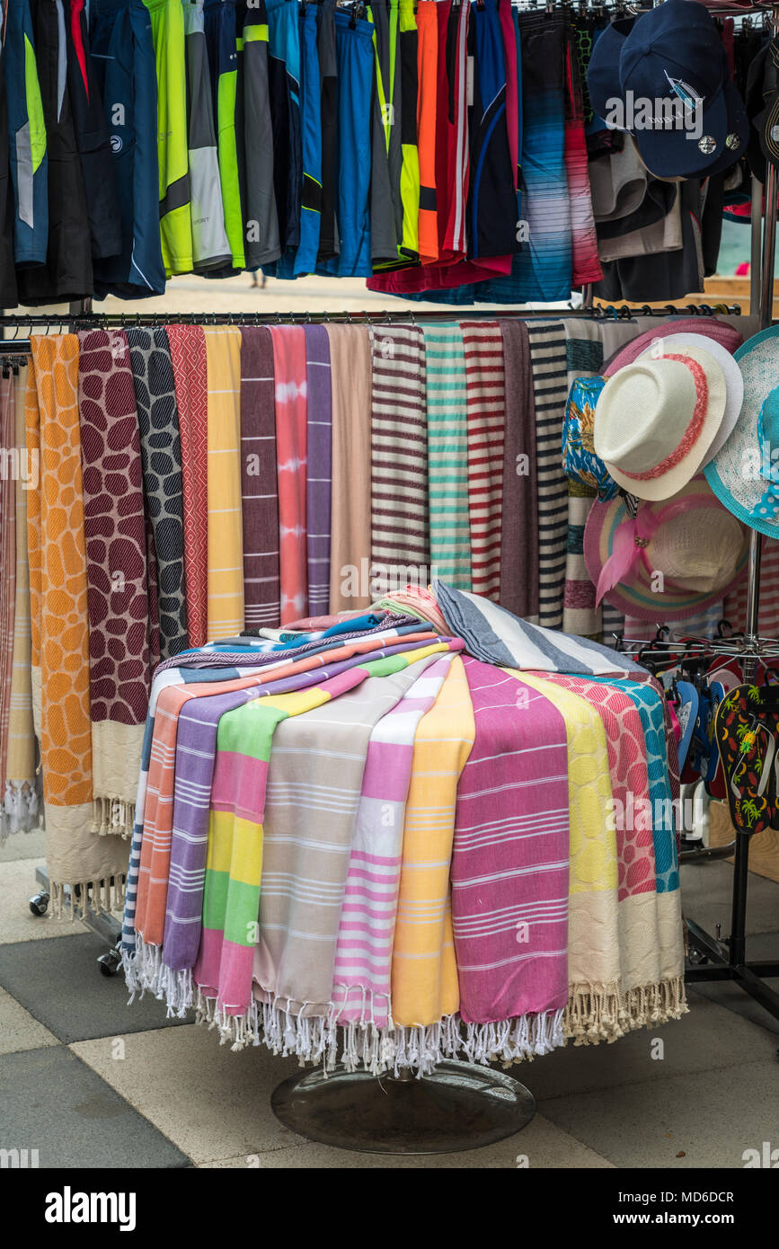A gift shop selling textiles goods at Kite Beach, Dubai, UAE, Middle ...