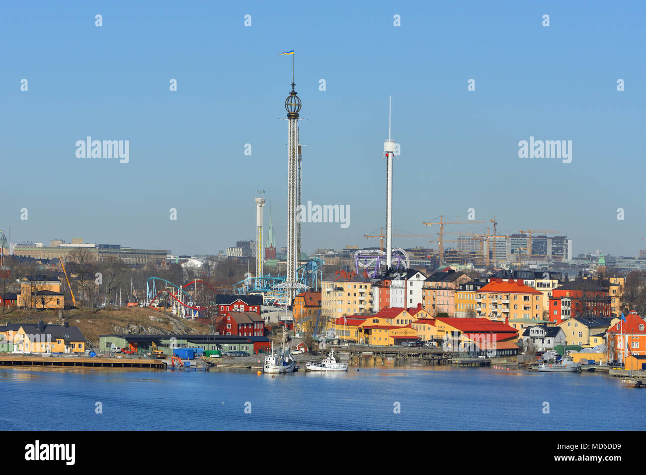 City landscape with Grona Lund, park amusement Stock Photo - Alamy