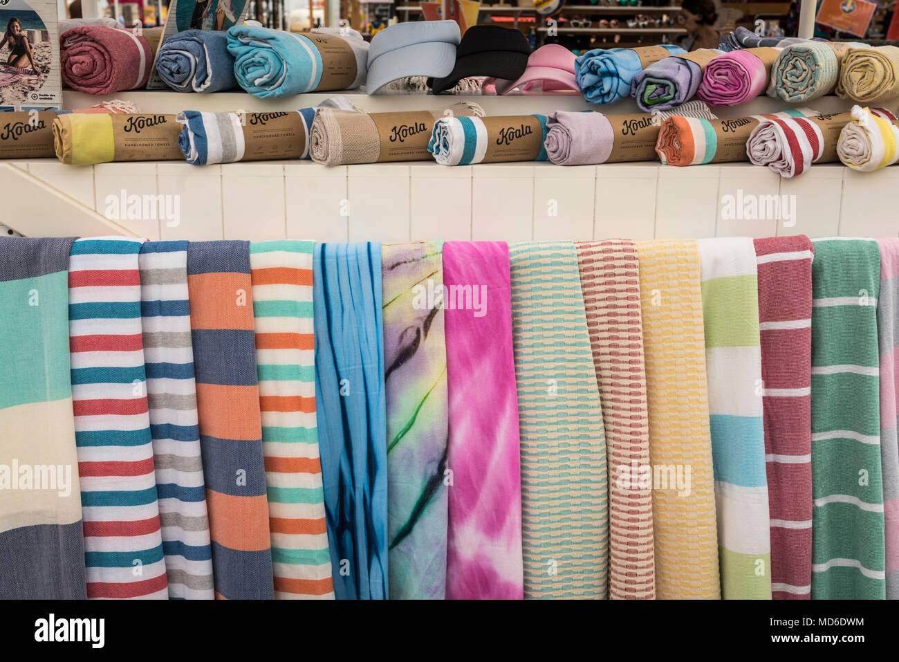 A gift shop selling textiles goods at Kite Beach, Dubai, UAE, Middle ...