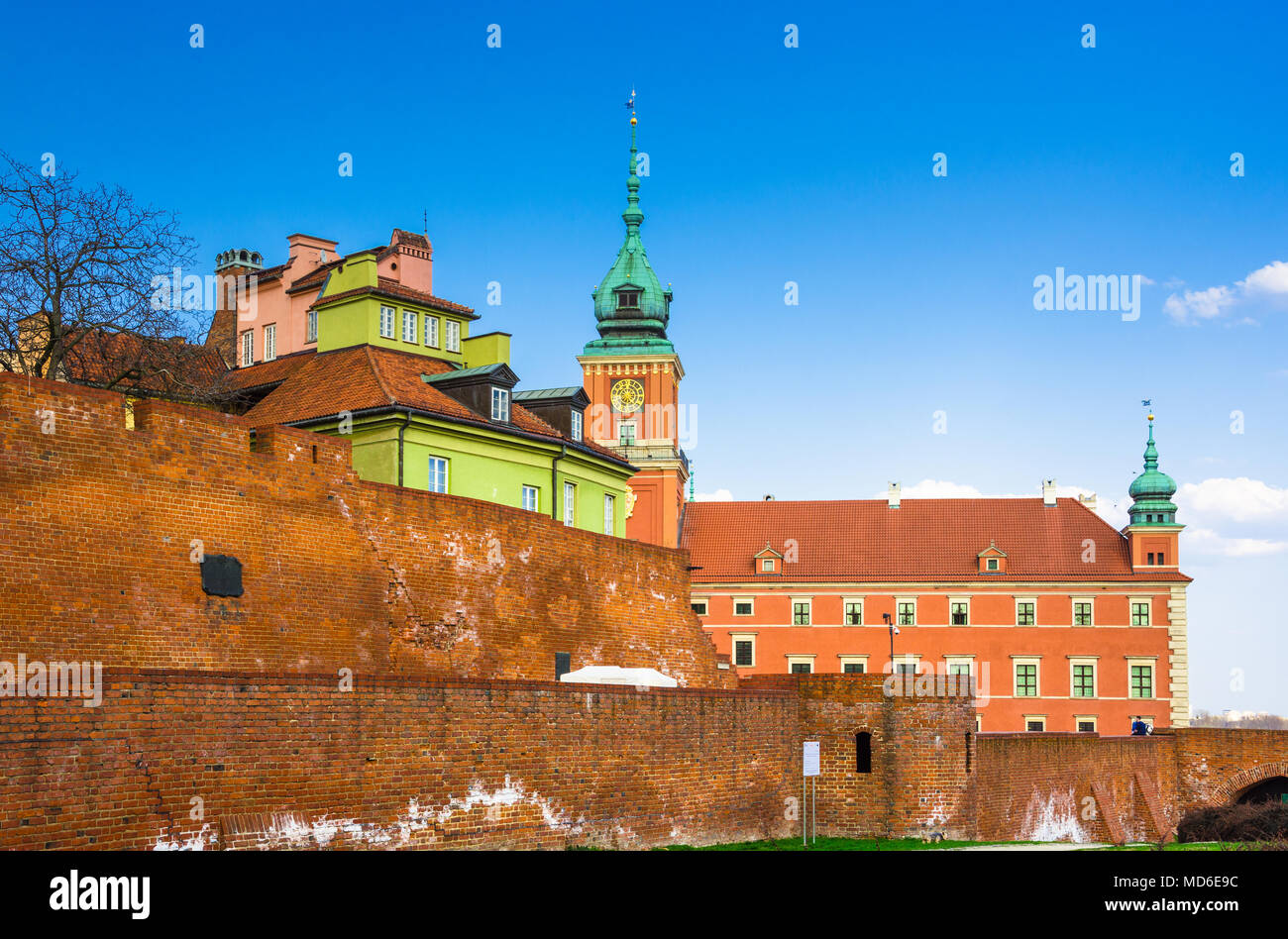 Colorful medieval buildings at the iconic old town of Warsaw, Poland ...