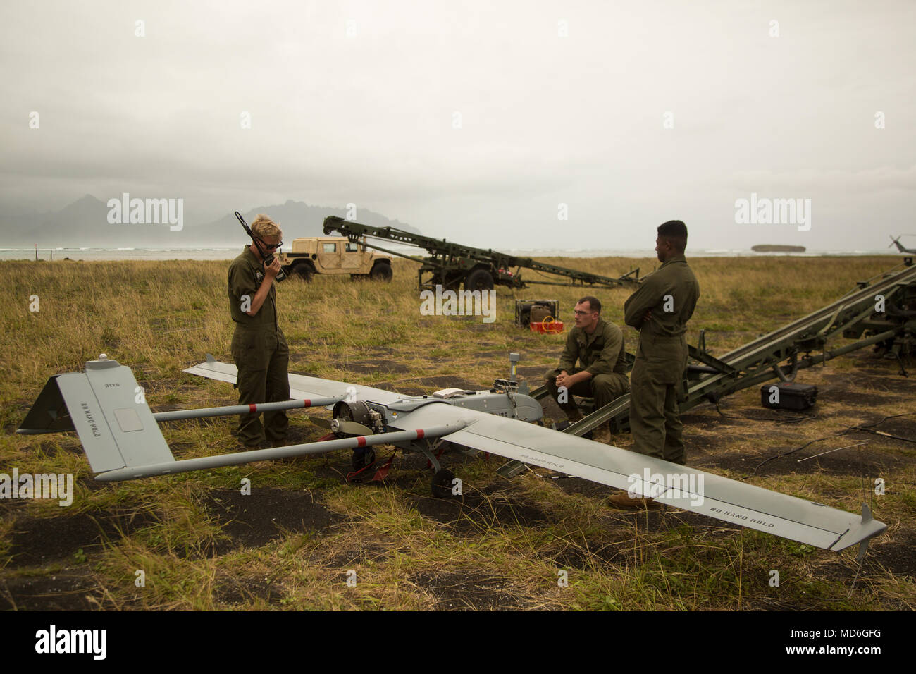 U.S. Marines conduct pre-flight checks on an RQ-7B Shadow at Marine ...