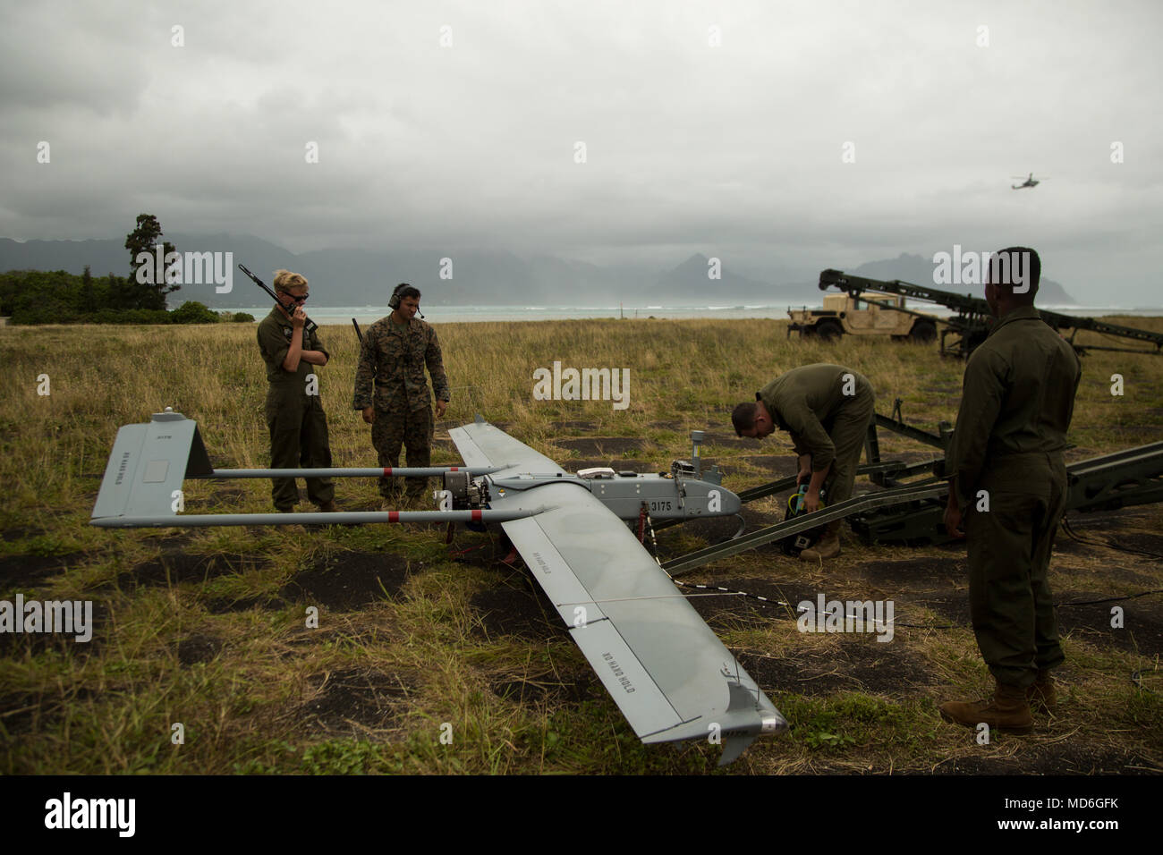 U.S. Marines conduct pre-flight checks on an RQ-7B Shadow at Marine ...