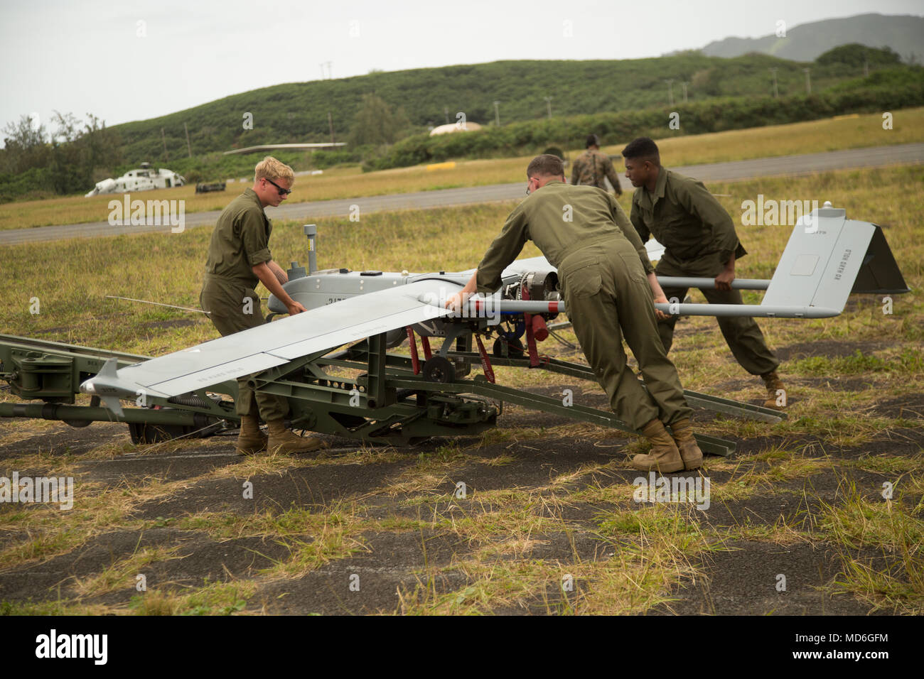 U.S. Marines conduct pre-flight checks on an RQ-7B Shadow at Marine ...
