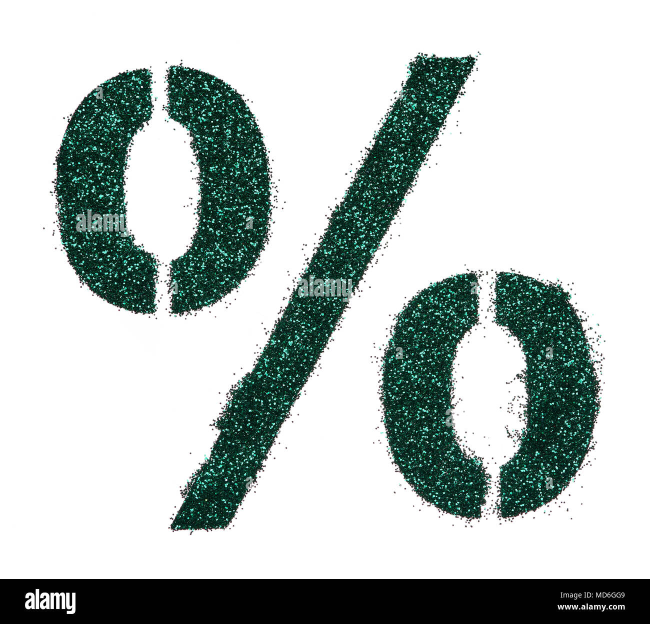 Percent sign painted with green sparkles on white background Stock ...