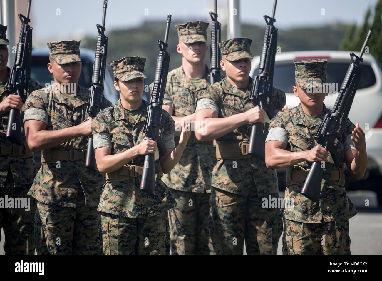 U.S. Marines conduct rifle manual during the Marine Corps Installations ...