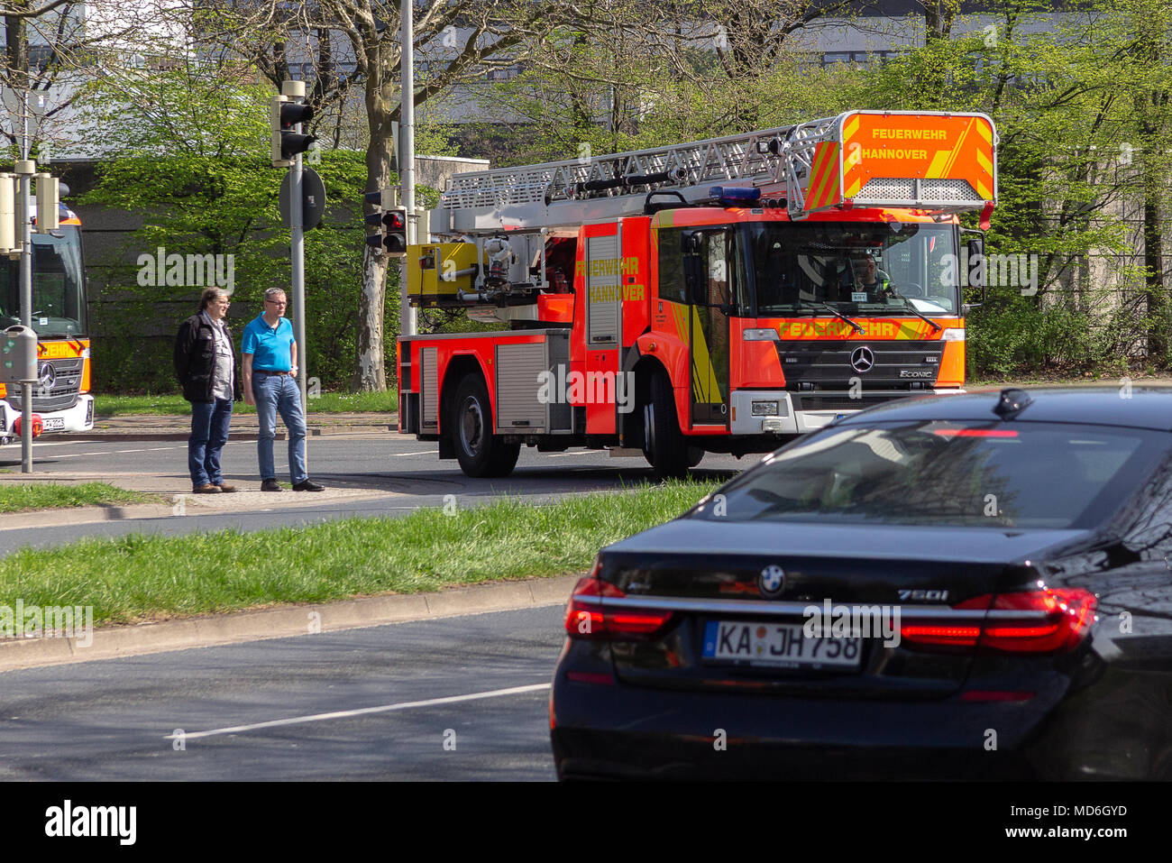 HANNOVER / GERMANY - APRIL 18, 2018: German fire service vehicles from ...
