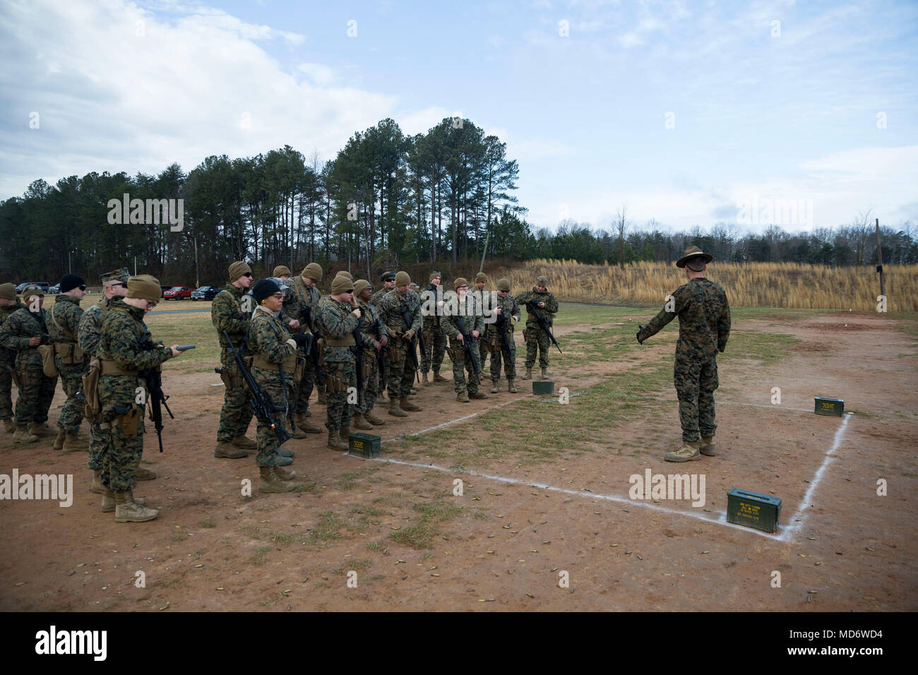 U.S. Marines attached to the Marine Corps Shooting Team conduct shooting drills on Marine Corps ...