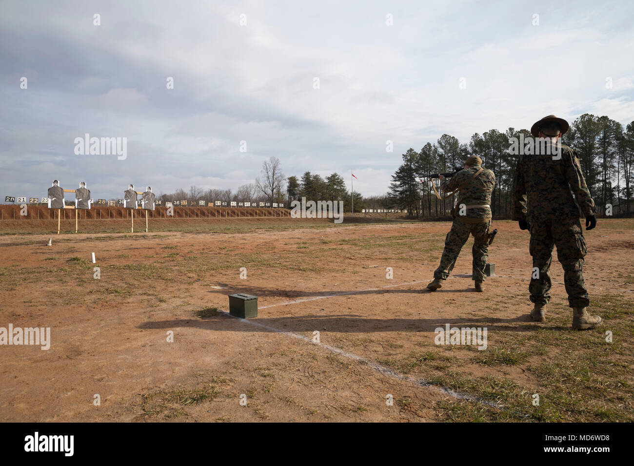 U.S. Marines attached to the Marine Corps Shooting Team conduct shooting drills on Marine Corps ...