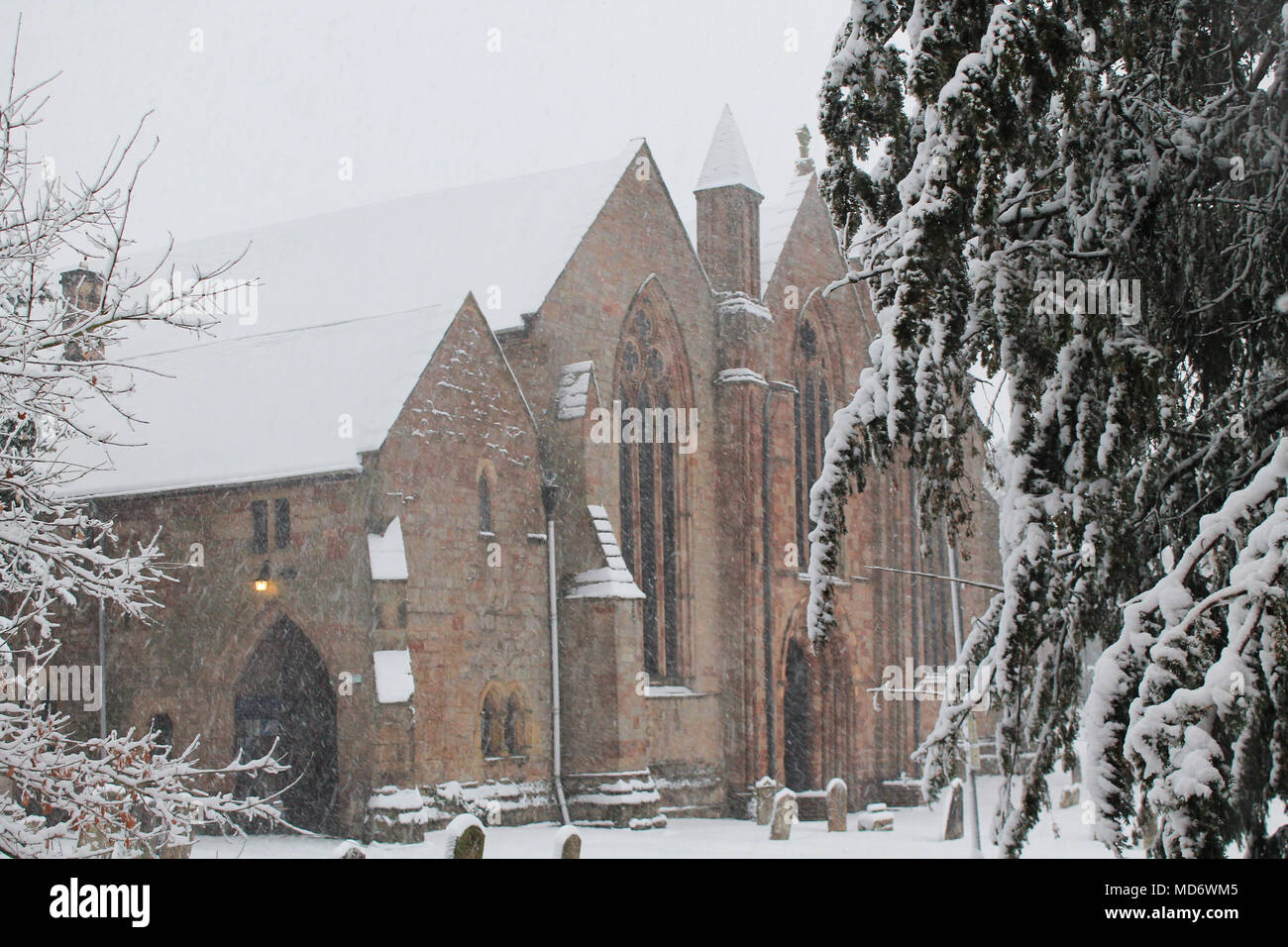 Medieval Church in the Snow Stock Photo - Alamy