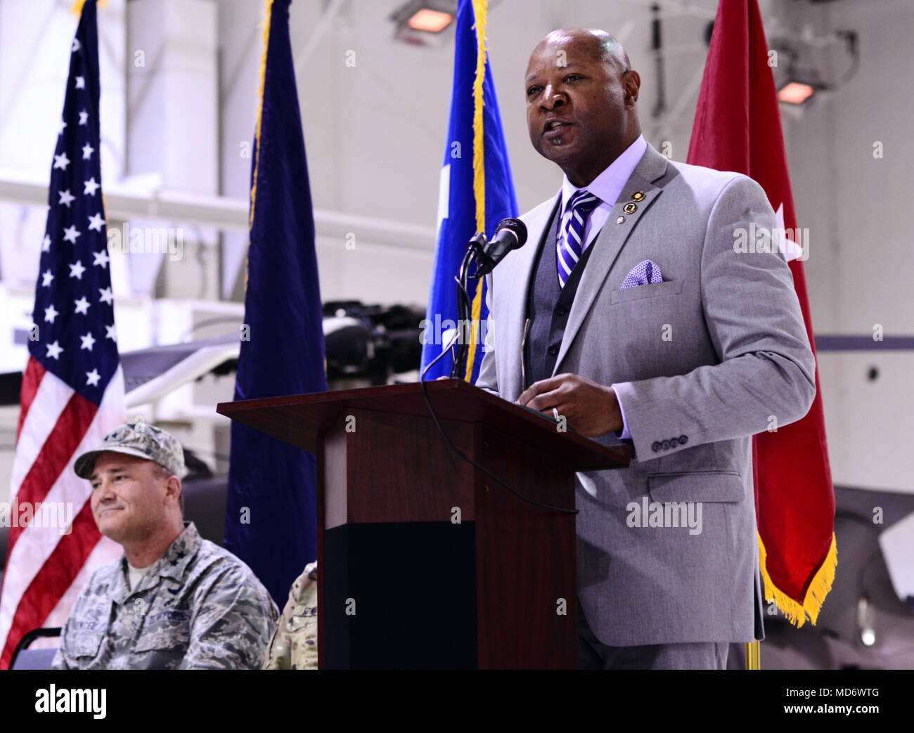 Oregon Senator James Manning speaks to a gathering of Oregon Army ...