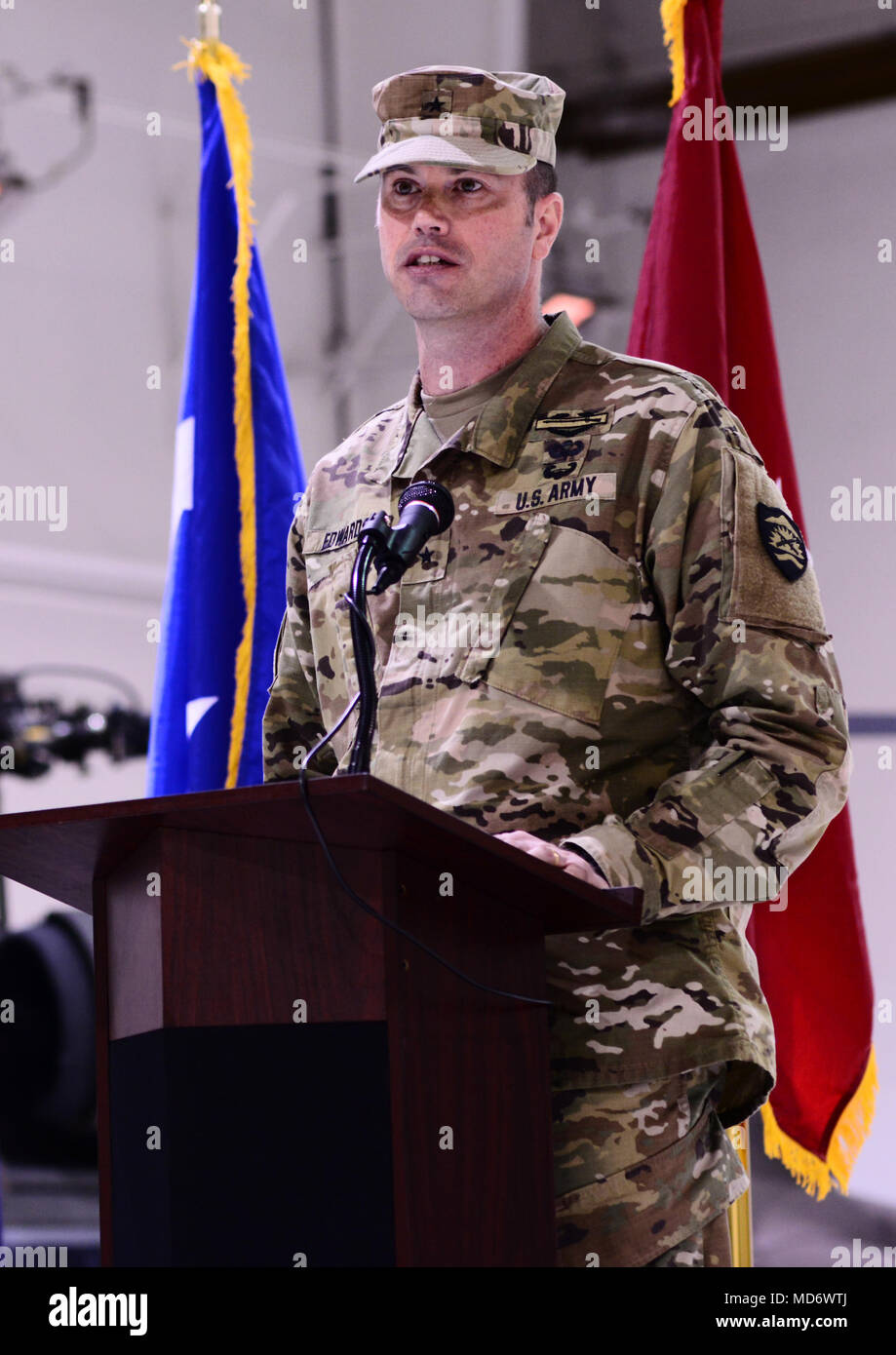 Brig. Gen. William Edwards, Land Component Commander, speaks to a ...