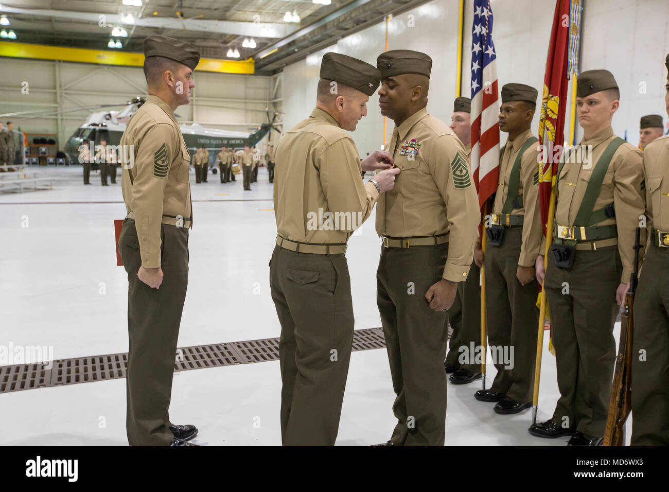 U.S. Marine Corps Col. Garrett Hoffman, center left, commanding officer, Marine Helicopter ...