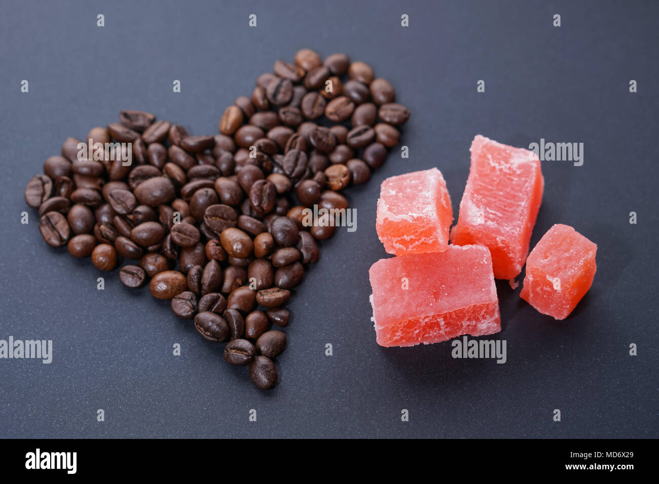 Rahat locum with coffee beans in heart shape Stock Photo - Alamy